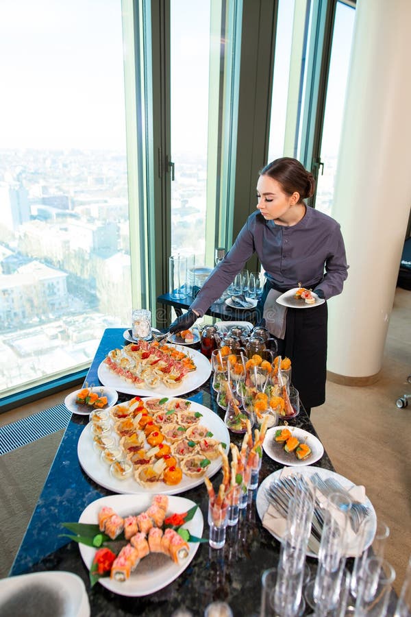 Waiter Serving a Banquet in the Office Stock Image - Image of lunch ...
