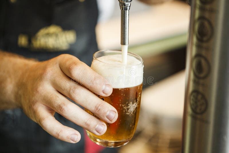 Waiter serving a beer stock photo. Image of gold, lifestyle - 222581232