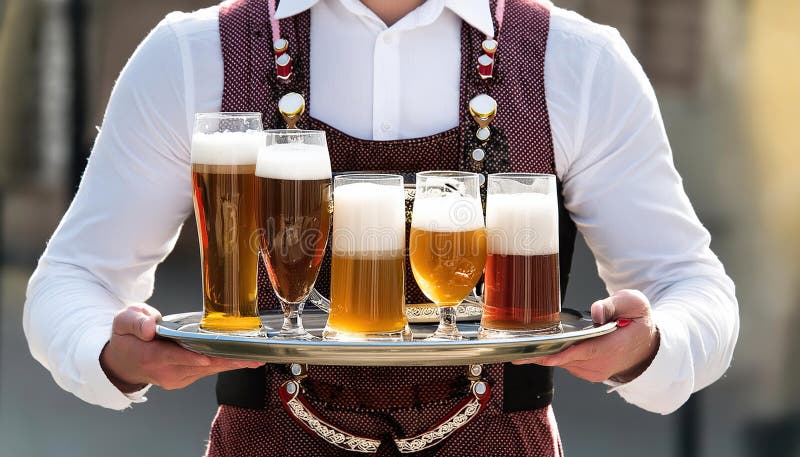 Waiter Serving Beer in Traditional Attire Stock Illustration ...