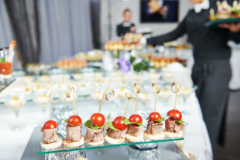 Waiter Serving Catering Table Stock Image - Image of close, dish: 46593859
