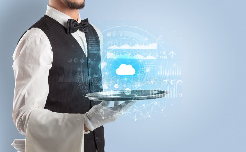Waiter Serving Cloud Technology Concept Stock Image - Image of ...