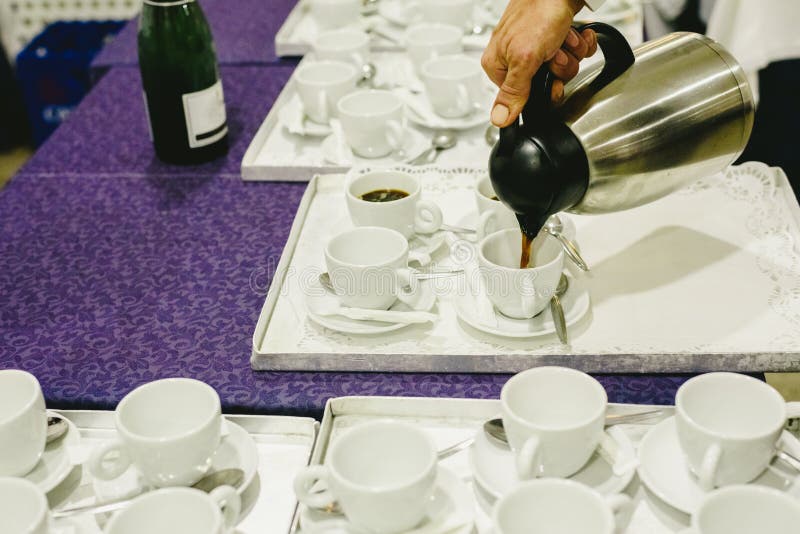 Waiter Serving Coffee during an Event in Cups Stock Image - Image of ...