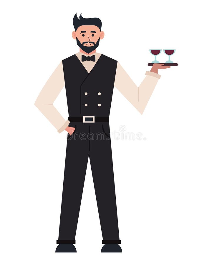 Waiter serving drinks stock vector. Illustration of smiling - 353651980
