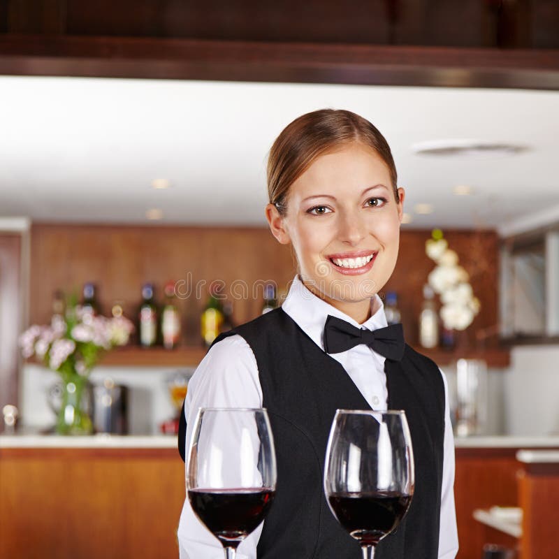 Waiter Serving Red Wine in Restaurant Stock Photo - Image of waitress ...