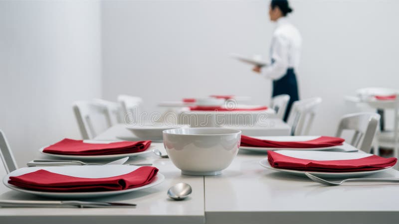A Waiter is Setting Up a Table for Customers at an Upscale Restaurant ...