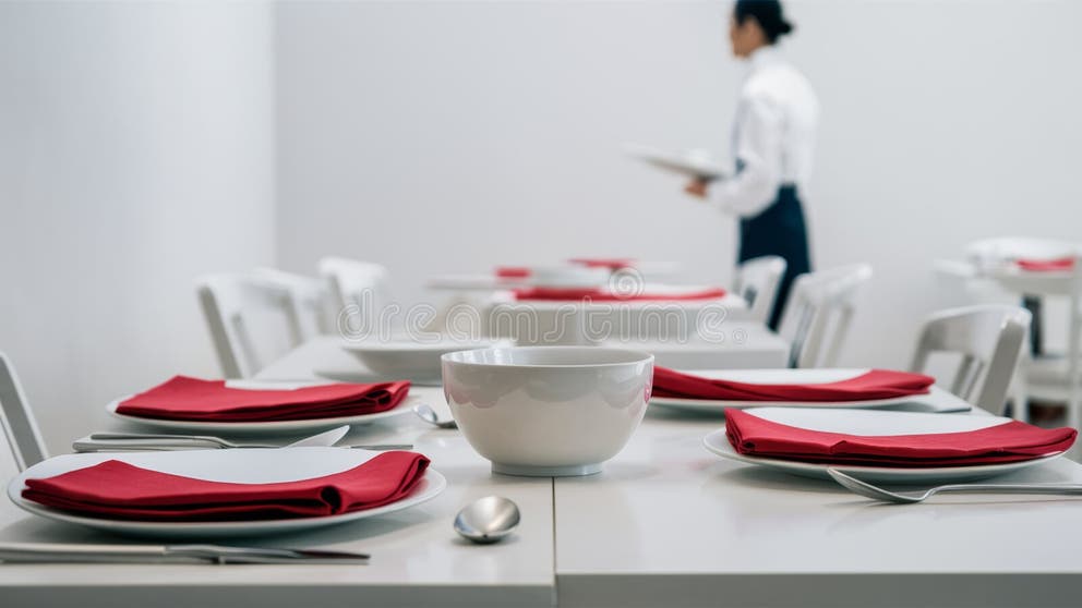 A Waiter is Setting Up a Table for Customers at an Upscale Restaurant ...