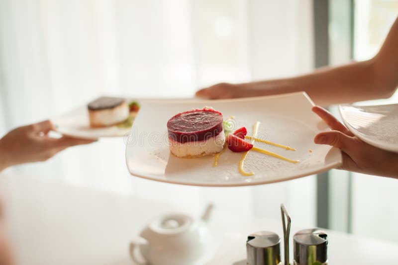Waiter Takes Plate Dessert Stock Photos - Free & Royalty-Free Stock ...