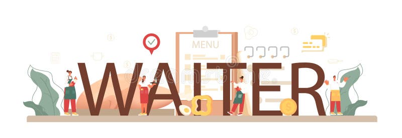 Waiter Typographic Header. Restaurant Staff in the Uniform, Catering ...