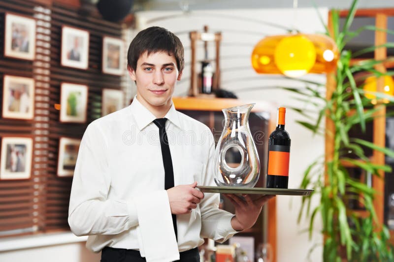 Waiter Man with Tray at Restaurant Stock Photo - Image of staff ...