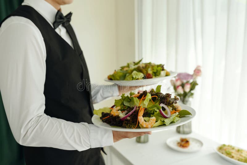 Waiter in Uniform Setting Dishes Stock Image - Image of decor, wedding ...