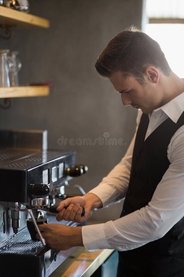 Waiter Using Coffee Machine Stock Image - Image of machine, adult: 77720775