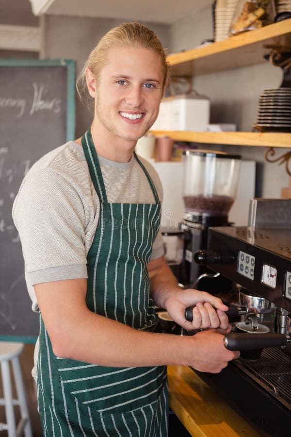 Waiter Using Coffee Machine Stock Image - Image of holding, profession ...