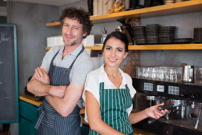Waiter and Waitress in Cafeteria Stock Image - Image of folded, holding ...