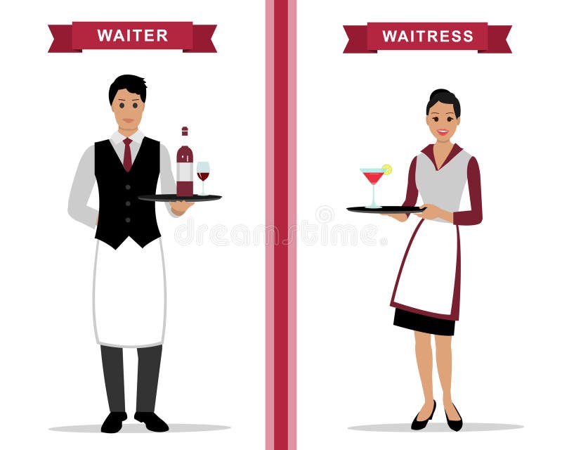 Waiter and Waitress with Trays Stock Vector - Illustration of serving ...