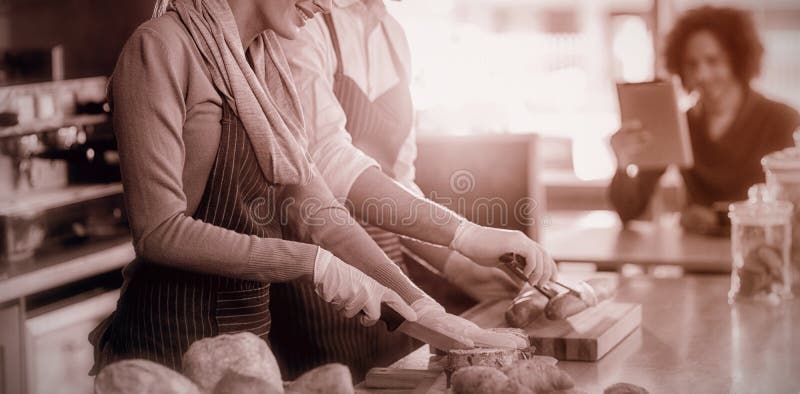 Waiter and Waitress Working at Counter in CafÃƒÂ© Stock Photo - Image ...
