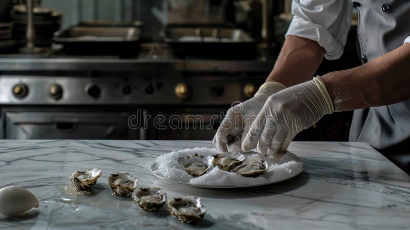 Close Up of a Waiter Carefully Serving a Gourmet Seafood Dish in Fine ...