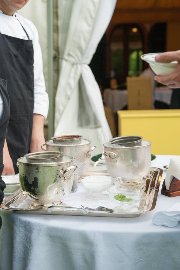 Waiters Serve Ice Cream during a Party Stock Image - Image of cream ...