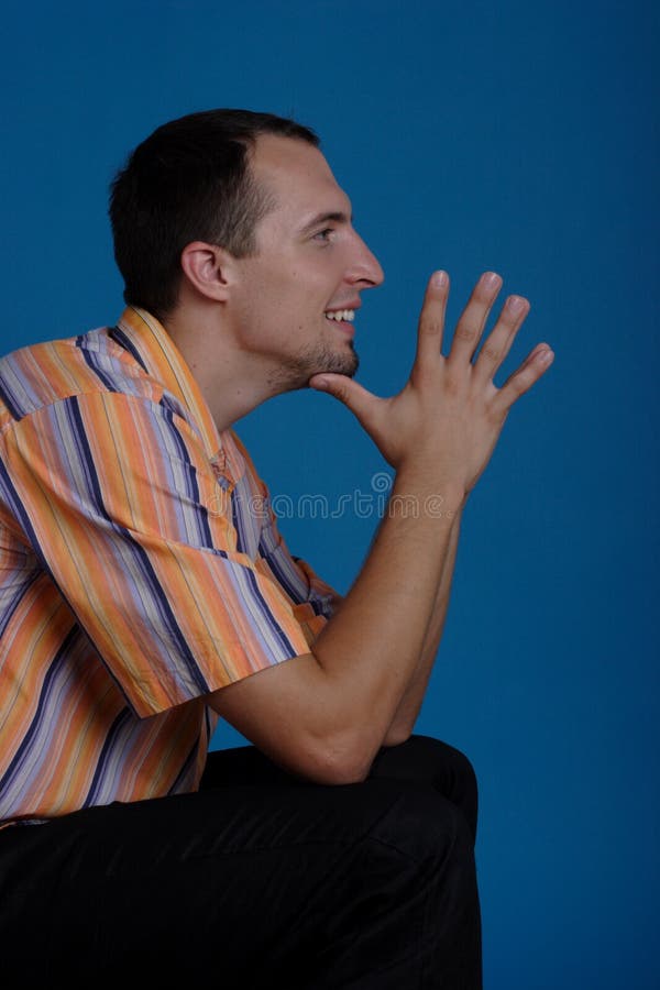 Waiting stock image. Image of shirt, look, happy, sitting - 1082073