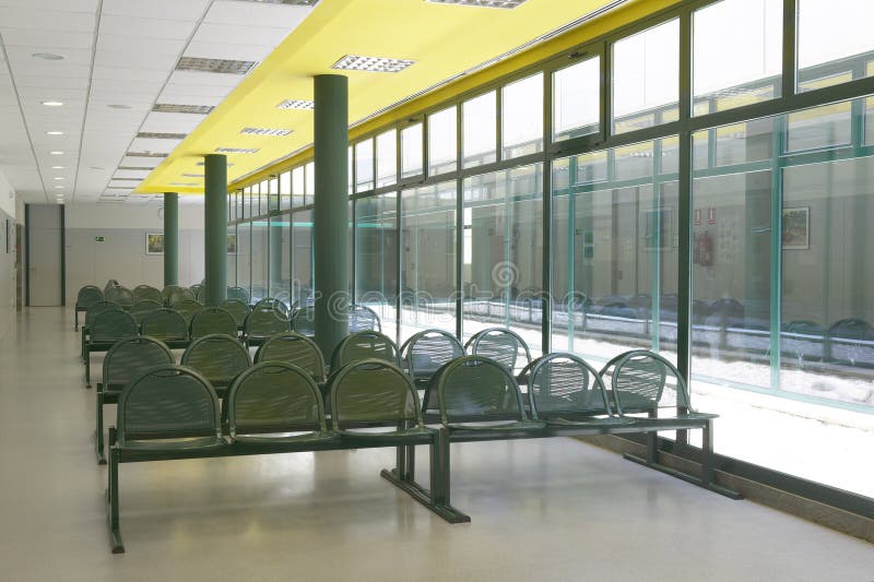 Waiting Area with Green Chairs and Windows. Stock Image - Image of ...