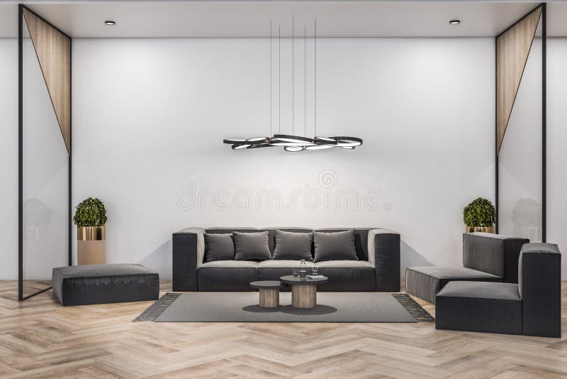 Waiting Area in Modern Office with Couch and Decorative Items. Stock ...