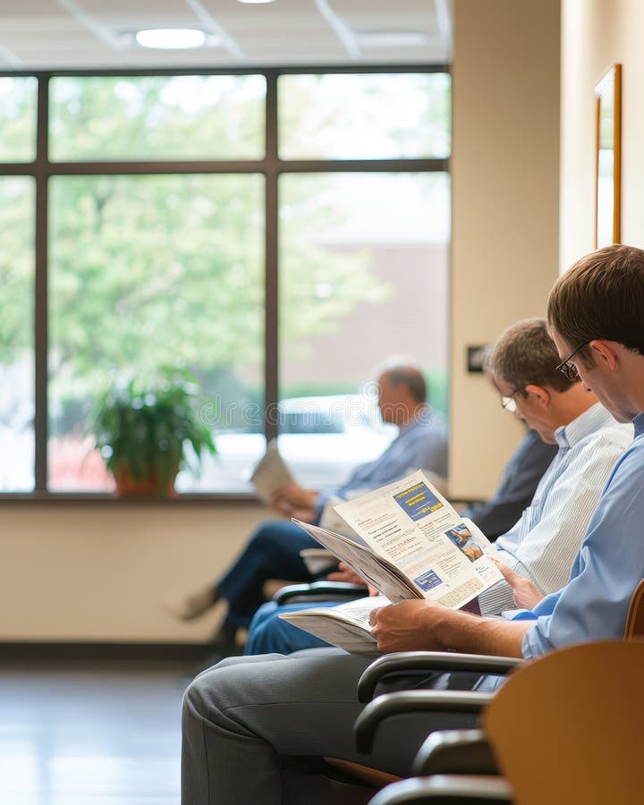 A Waiting Area with People Reading Newspapers in a Calm, Professional ...