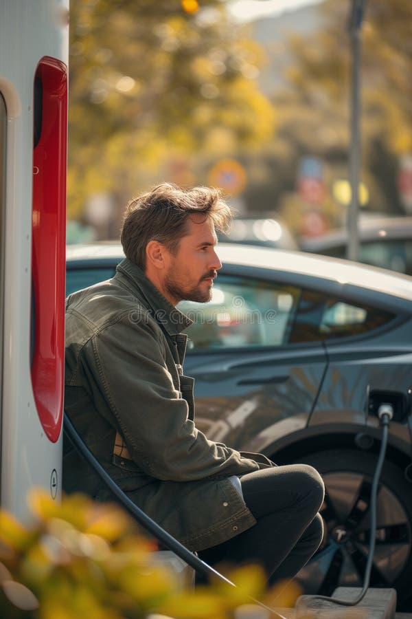 Waiting for the Car at the Charging Station Stock Illustration ...