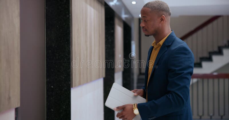 Waiting, Documents and Businessman by Elevator in Office Late for ...