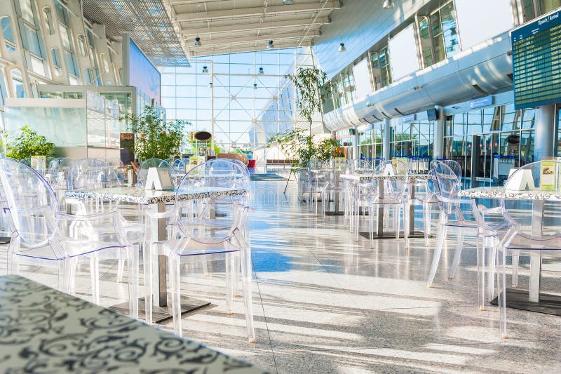 The Waiting Hall at the Airport Terminal with Cafe Stock Image - Image ...