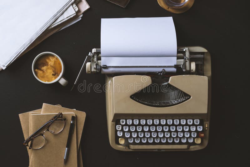 Waiting for an Inspiration, Coffee and Typewriter on Black Background ...