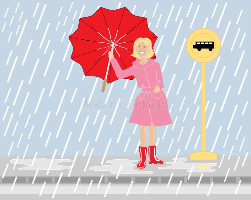 Waiting in the rain stock vector. Illustration of pink - 14452568