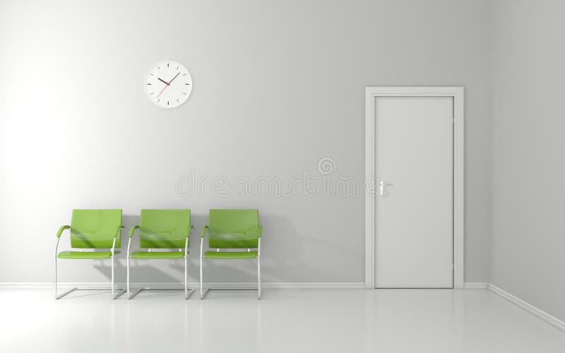 Waiting Room with a Row of Chairs and Wall Clock Stock Illustration ...