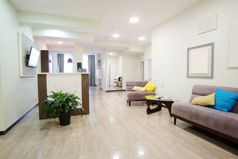 Waiting Room with a Table of Reception Stock Image - Image of armchair ...