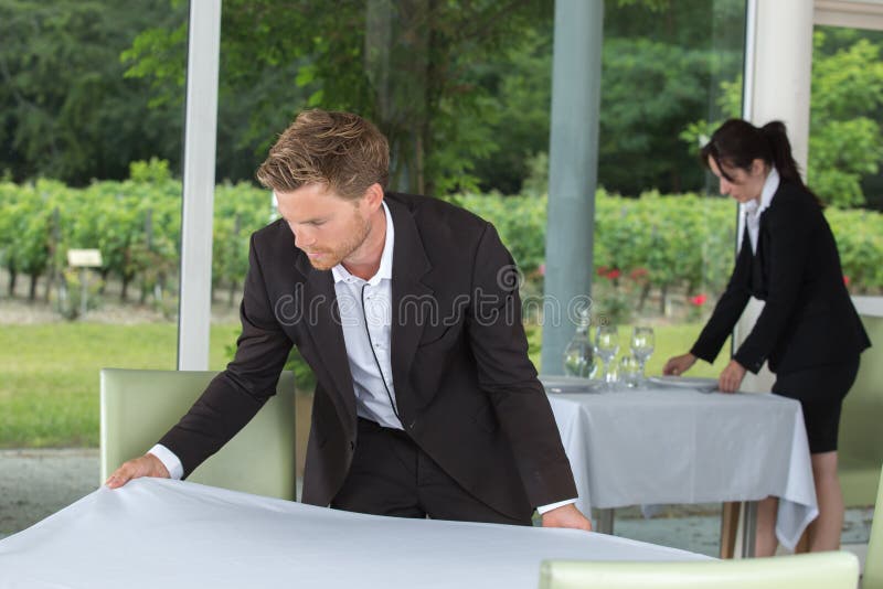 Waiting Staff Setting Tables Stock Photo - Image of food, place: 267208400