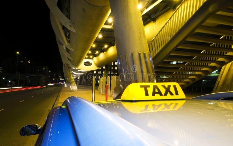 Taxi Car Waiting Arrival Passengers In Front Of Airport Gate Stock ...