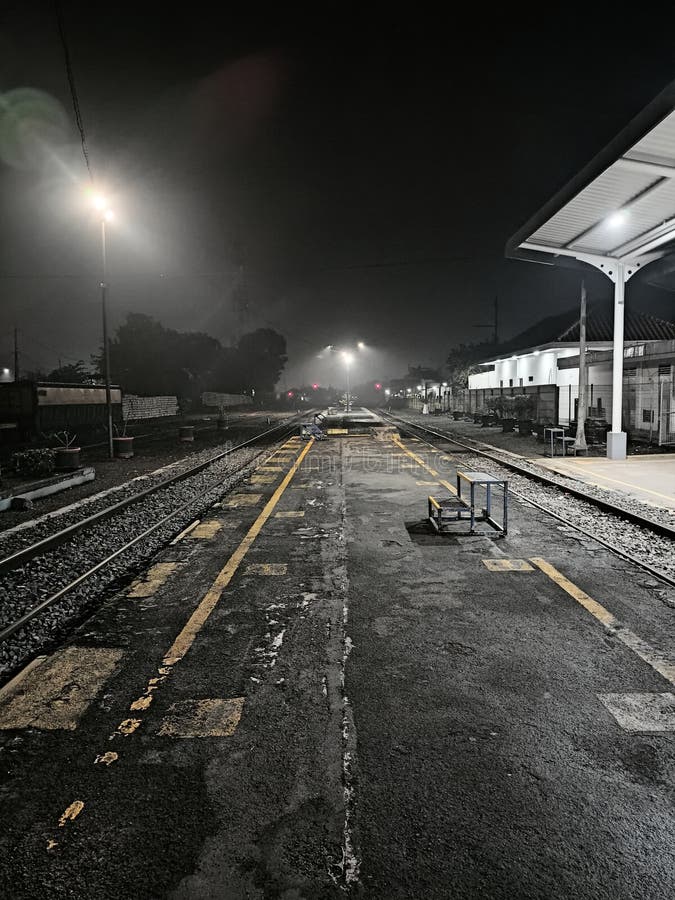Waiting Train Come between Two Rails Stock Image - Image of ...