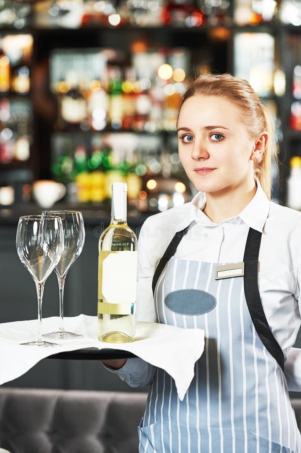 Waitres with menu stock image. Image of female, dish - 54321273