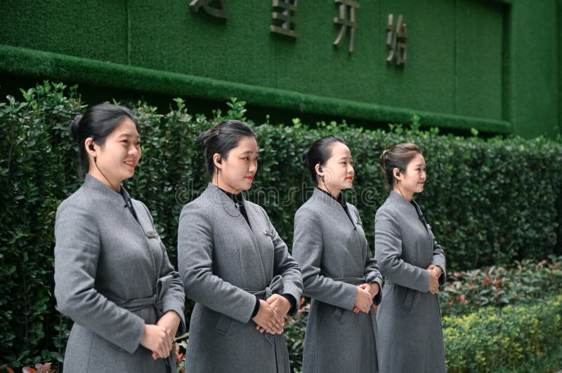 Chinese Waitress Standing Practice Editorial Stock Image - Image of ...