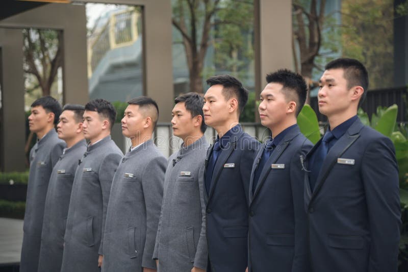 Chinese Waitress Standing Practice Editorial Stock Photo - Image of ...