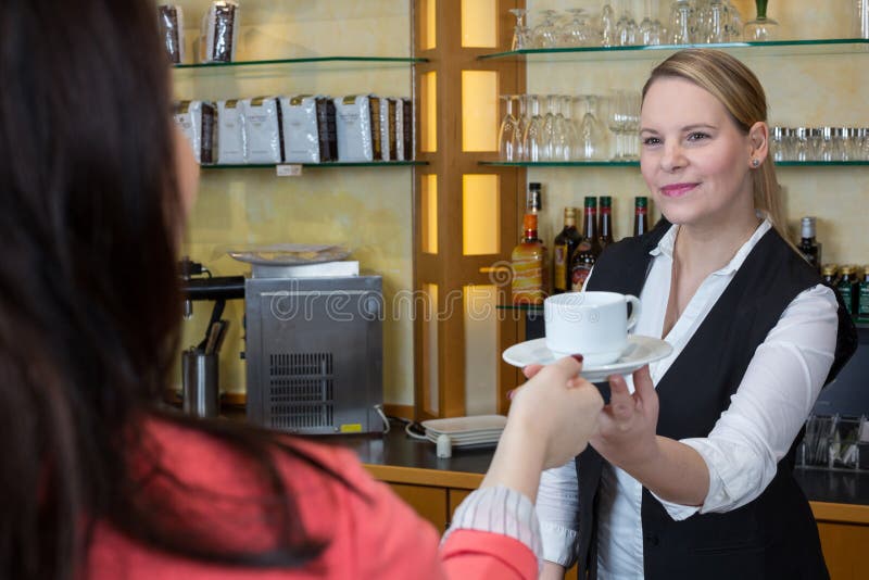 Waitress Gives Piece of Cake To Client Stock Image - Image of client ...