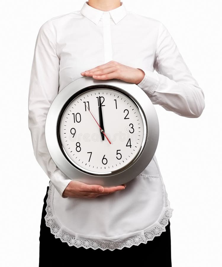 Waitress holding a clock stock image. Image of serving - 42421465