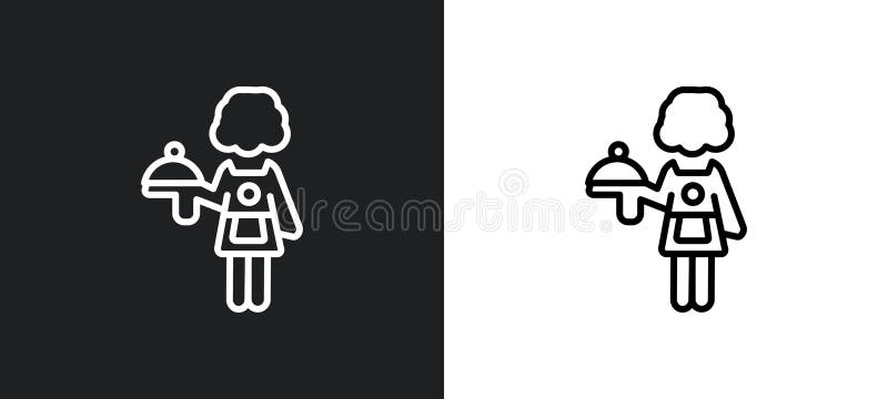 Waitress Outline Icon in White and Black Colors. Waitress Flat Vector ...