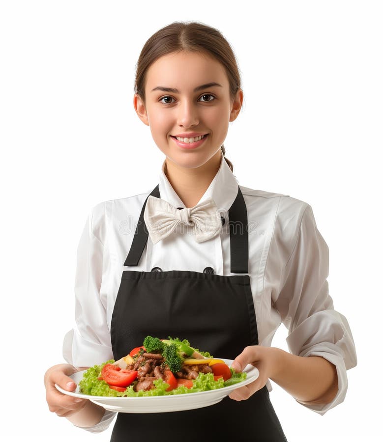 Waitress with a Plate of Food Isolated on White Background Stock ...