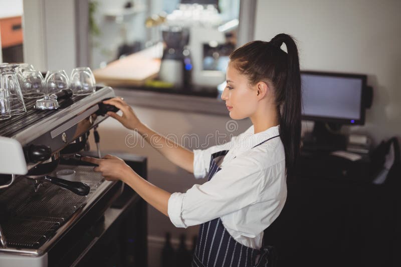 Waitress Preparing Espresso at Restaurant Stock Photo - Image of ...