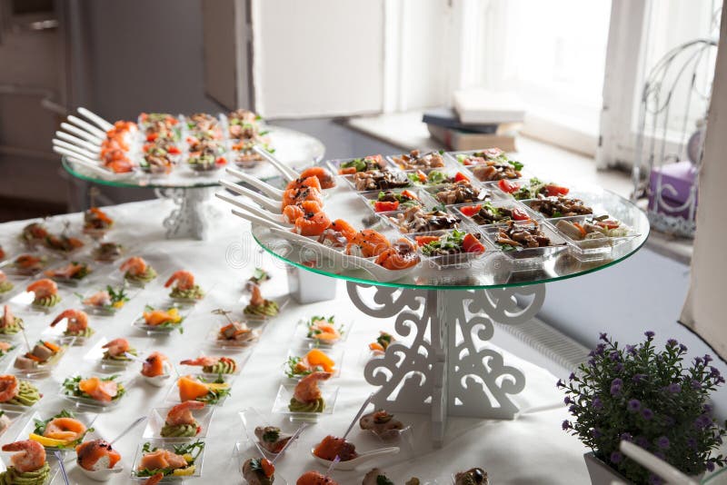 Waitress Serves Tables for Cocktail Party. Catering Stock Photo - Image ...