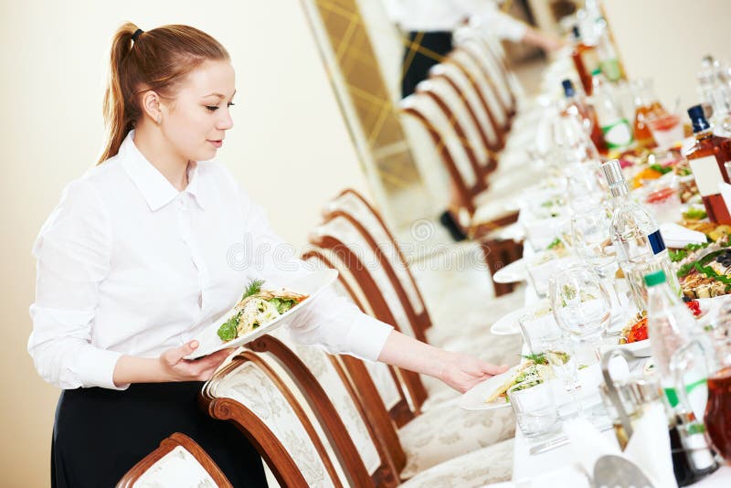 Waitress Serving Banquet Table Stock Image - Image of drink, party ...