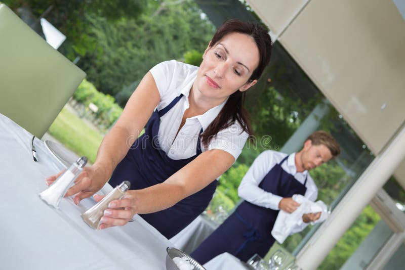 Waitress Serving Catering Table Stock Photo - Image of plate, server ...