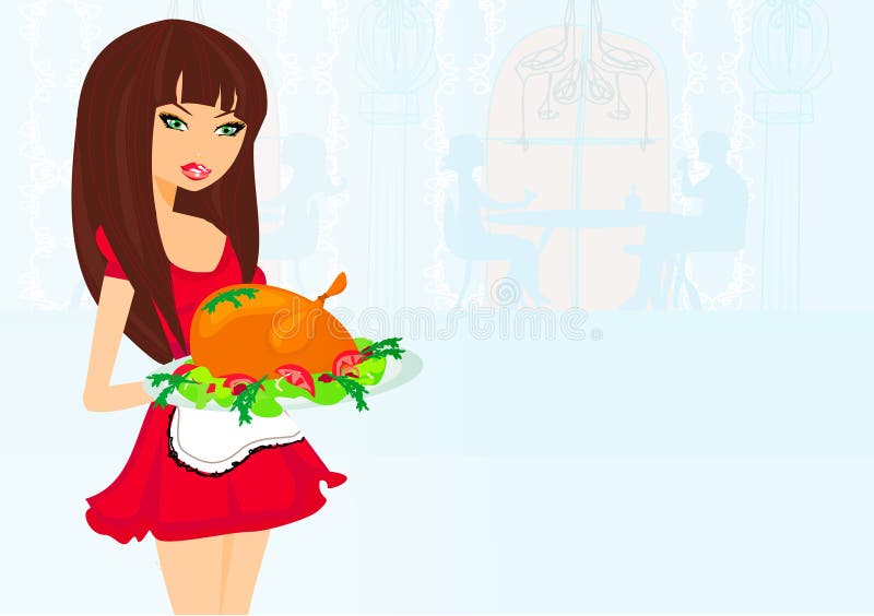 Waitress serving a chicken stock illustration. Illustration of diner ...