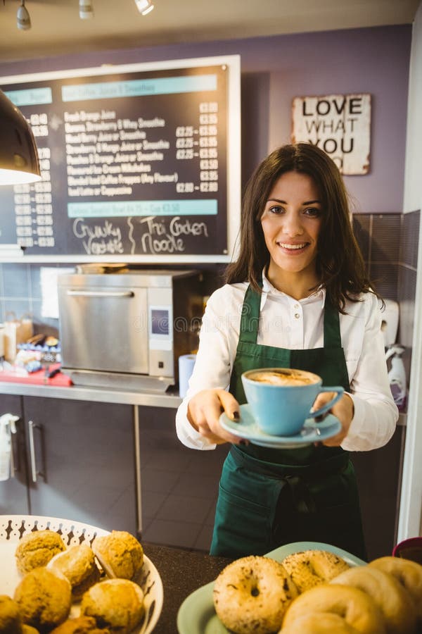 Waitress Serving a Cup of Coffee Stock Image - Image of cafeteria ...