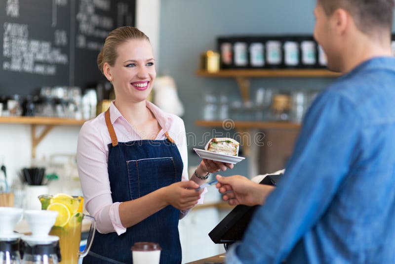 Waitress Serving Customer at the Coffee Shop Stock Image - Image of ...