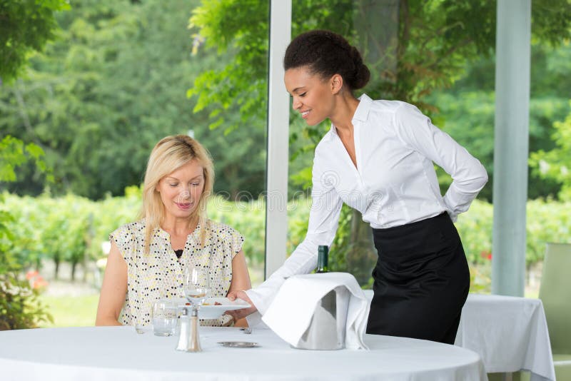 Waitress with ice bucket stock photo. Image of posing - 17205492